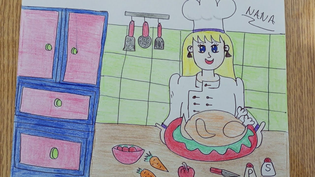 How to draw a cute cook using the word"cook"/Cook drawing/تعلم كيف ترسم ...
