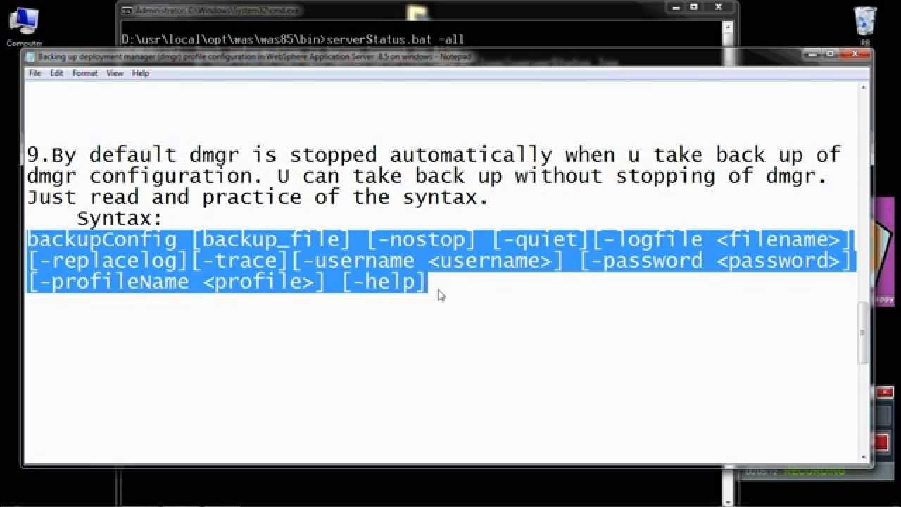 Backing up deployment manager dmgr profile configuration in WebSphere Application Server 8 5 on ...