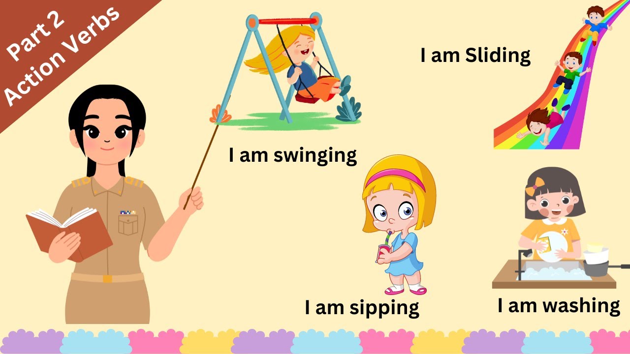 Part 2 : Action Verbs in English with Sentence | Action Verbs for kids ...