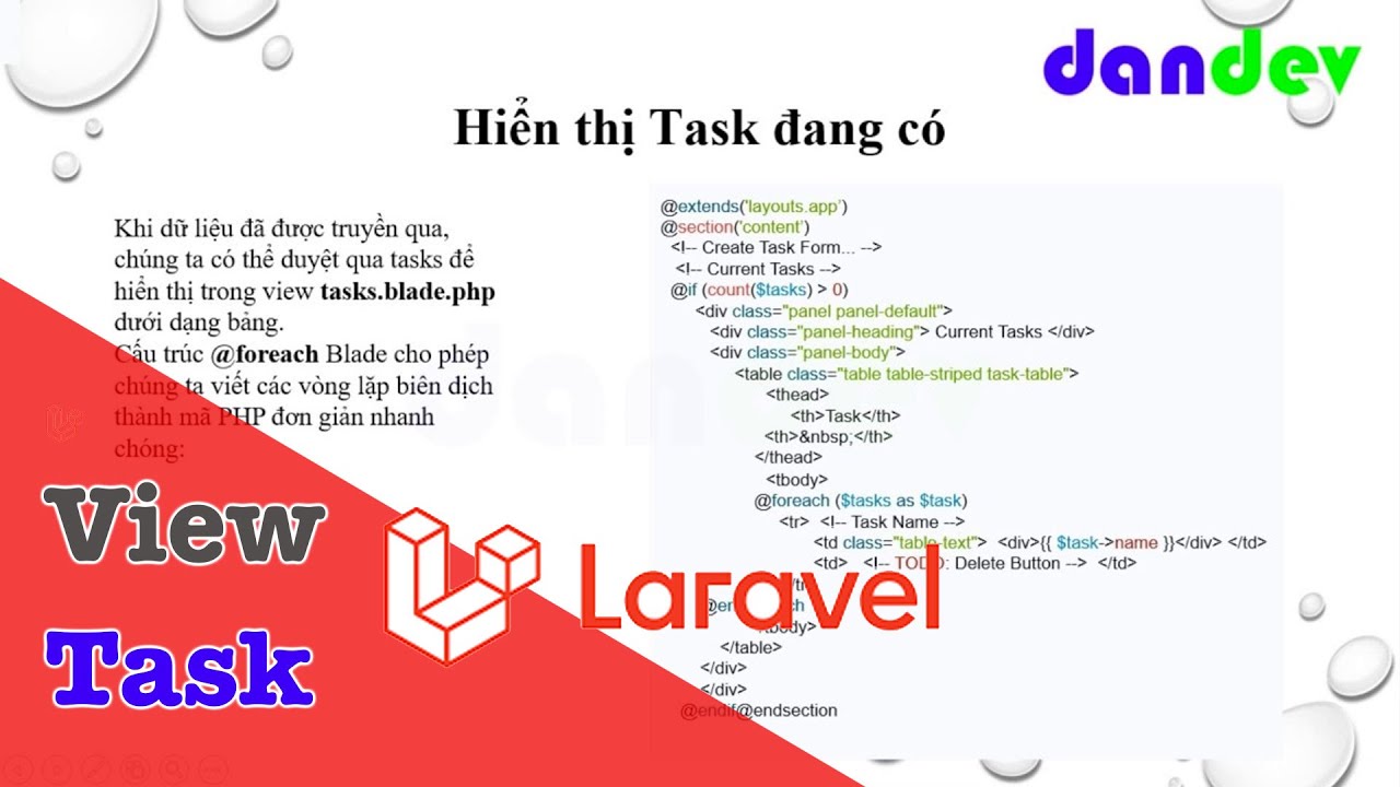 Hiển Thị Task đang Có Làm Quen Với Laravel 6 Dandev Youtube