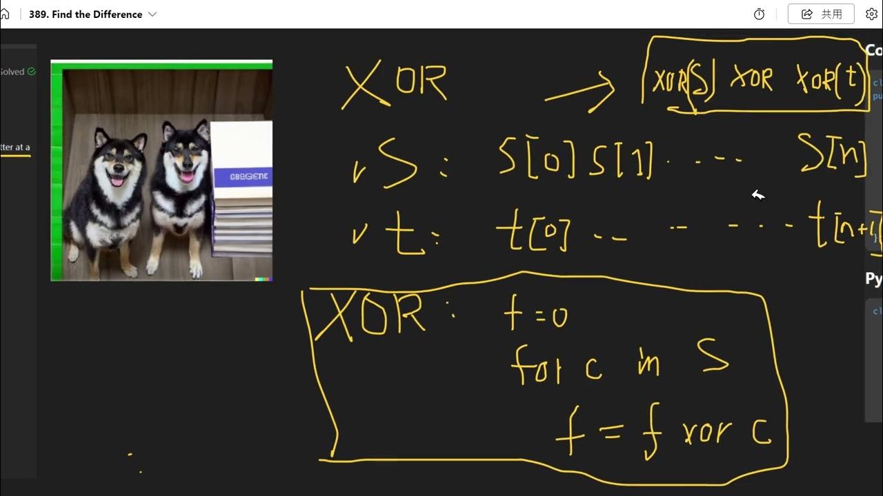 C++ Python用XOR sum解字串問題Leetcode 389 find the difference - YouTube