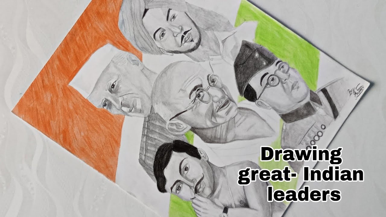 Happy Independence Day Drawing || Drawing Great Indian Leaders - YouTube