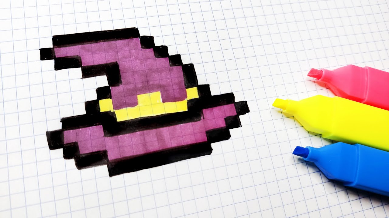 Halloween Pixel Art - How to draw a witch hat #pixelart - YouTube