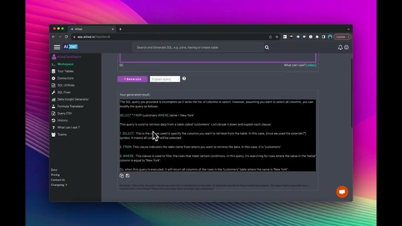 Ai2sqls New Ui Unveiled Generate Explain And Fix Queries Like Never Before Youtube 2677