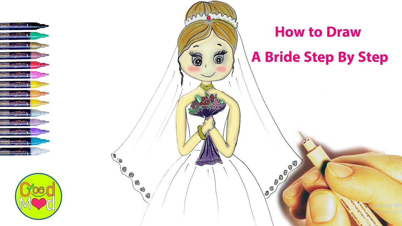 How to Draw a Bride Easy:Beautiful Bride Drawing Step By Step - YouTube