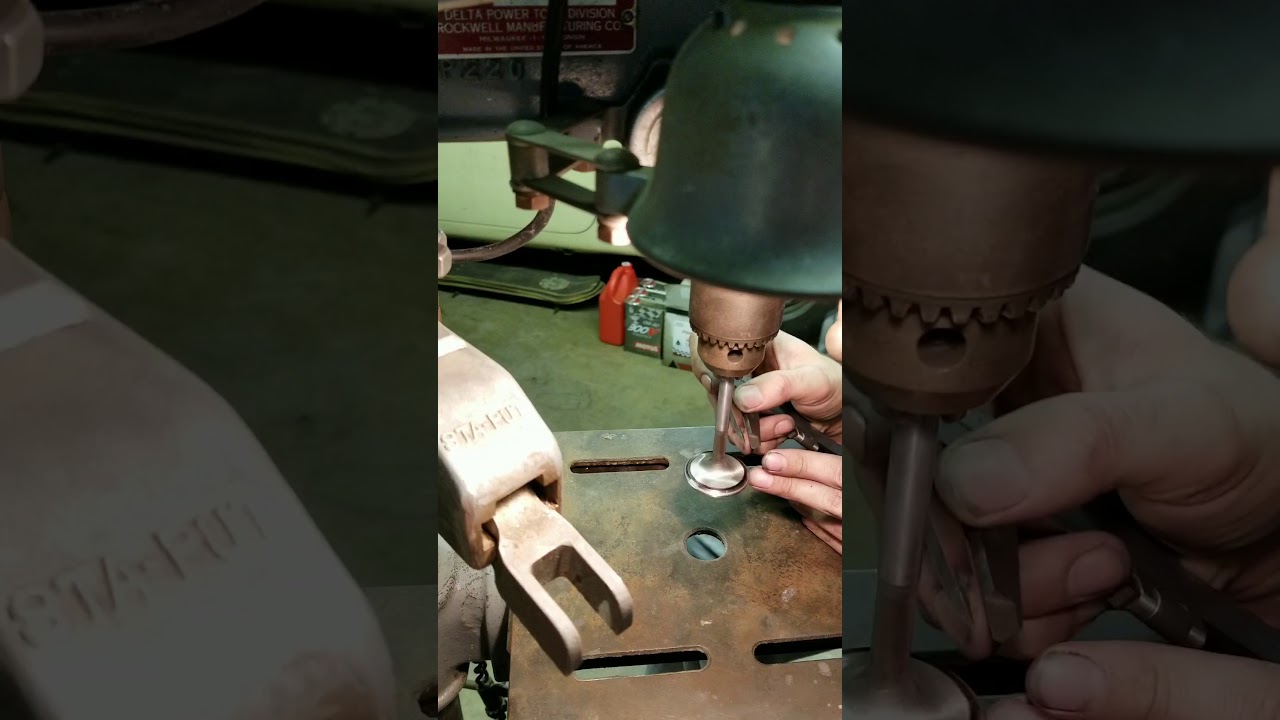 back cutting intake valve by hand with drill press (aircooled VW engine ...