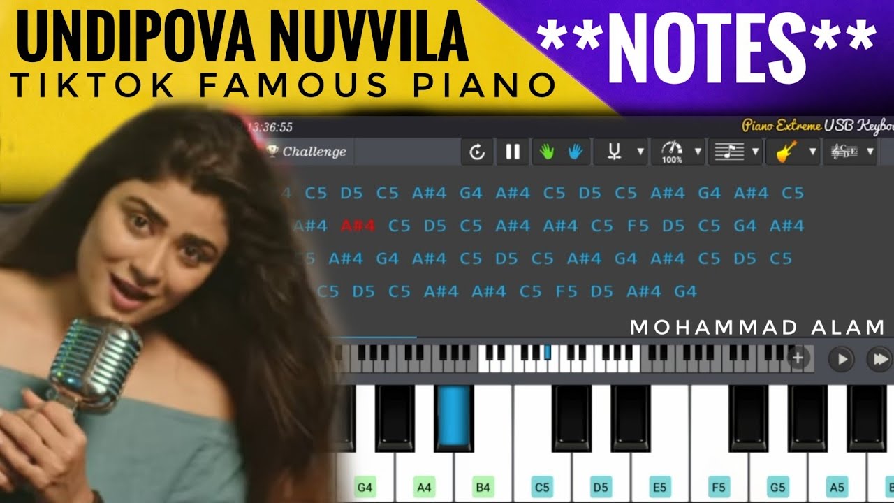 Undipova Nuvvila Female Version|| Piano **Notes** || Savaari Movie ...