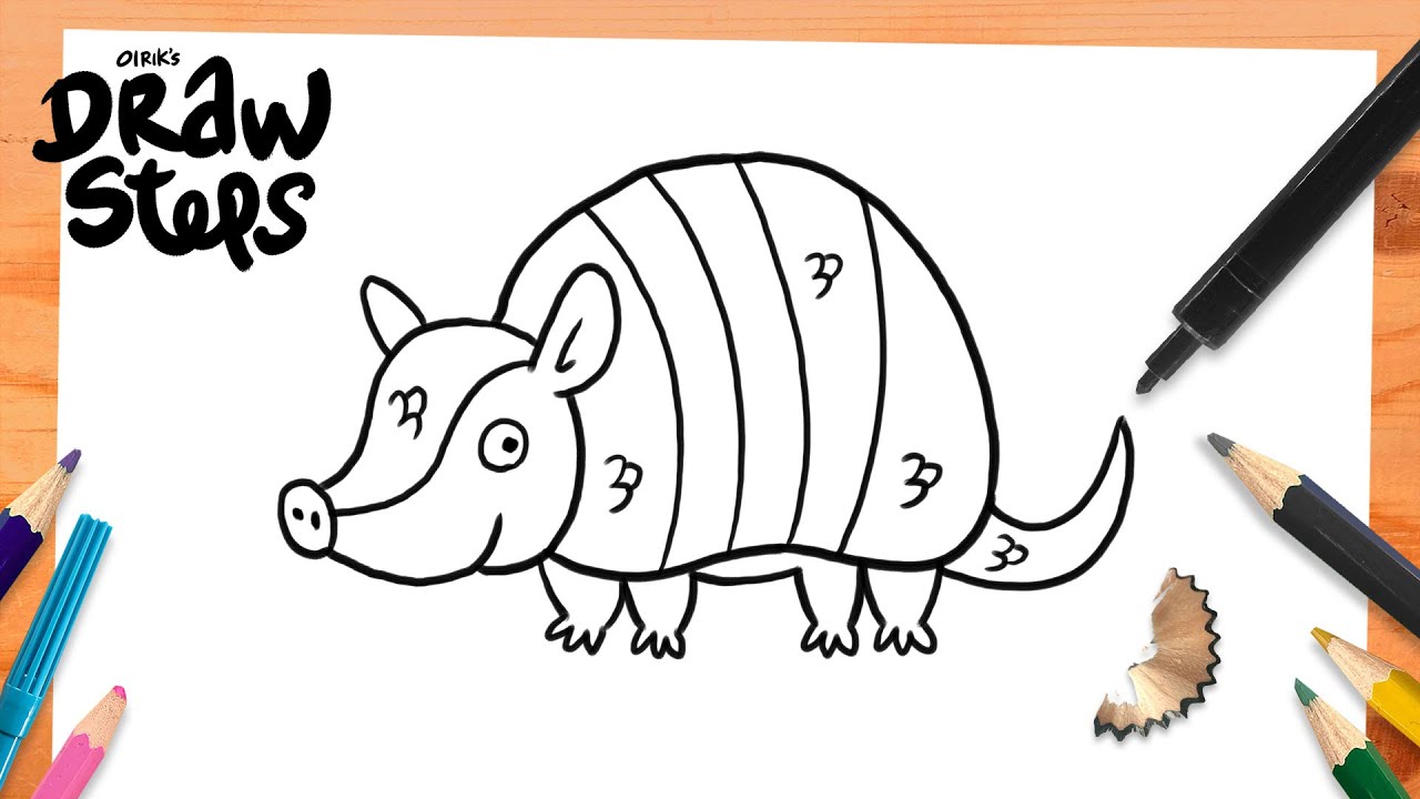 How to draw an ARMADILLO (easy step by step) - YouTube