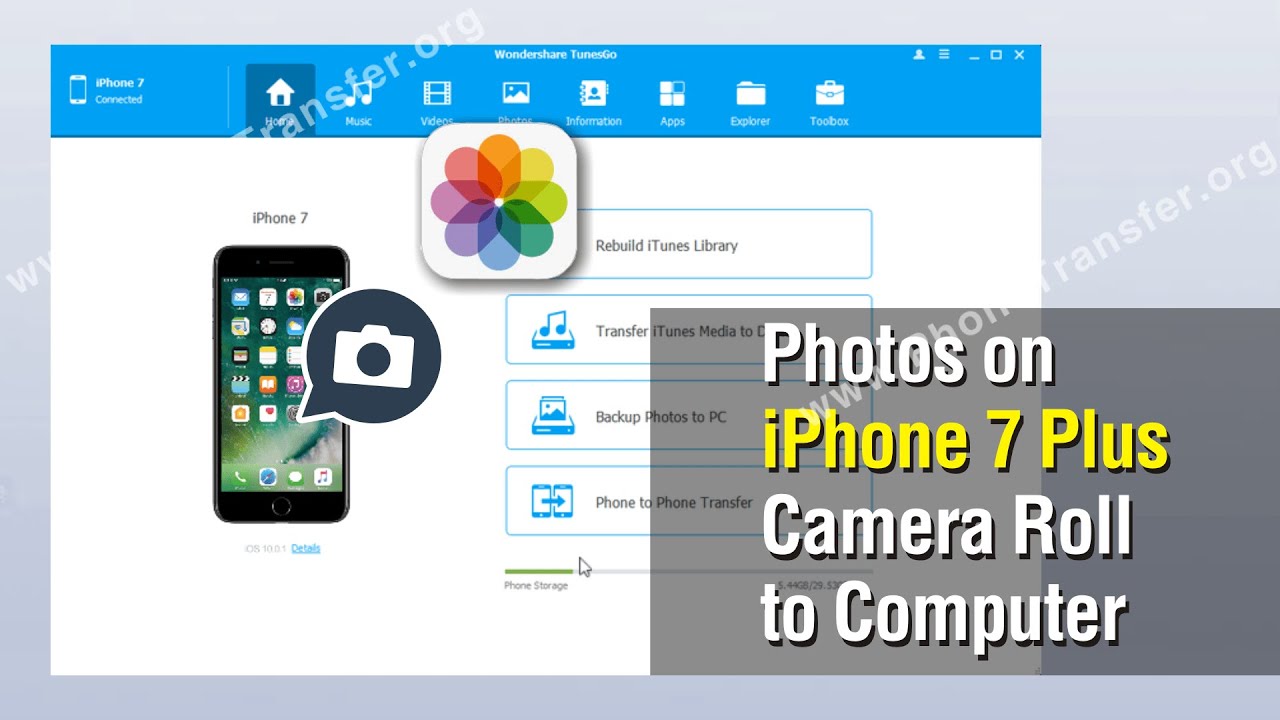 How to Copy Photos on iPhone 7 Plus Camera Roll to Computer - YouTube