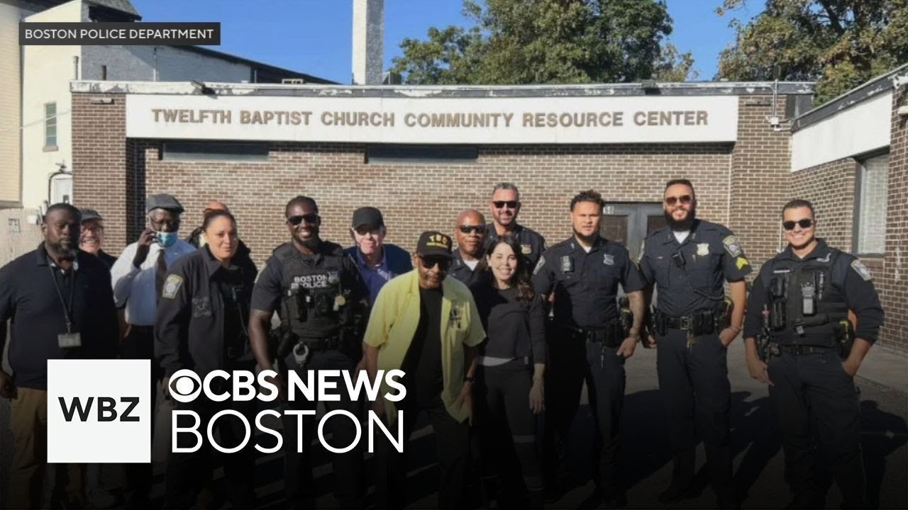 Boston police officers hold walk for peace in Roxbury - YouTube