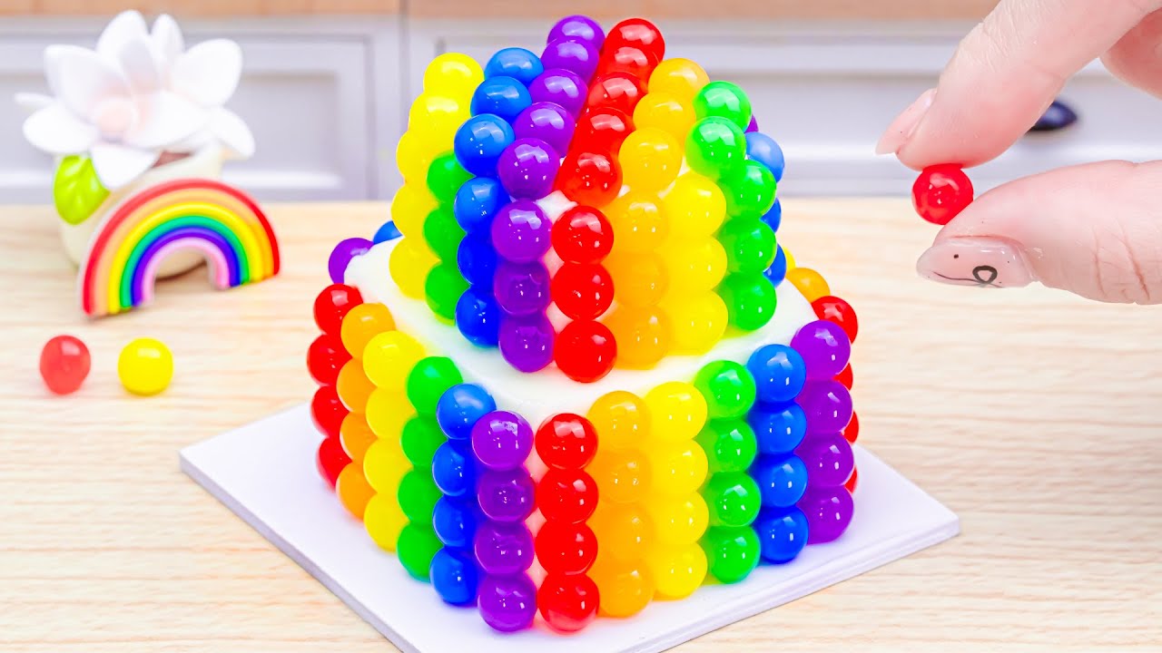💞Rainbow Jelly Recipe💞Beautiful Miniature Rainbow Jelly Cake Decorating ...