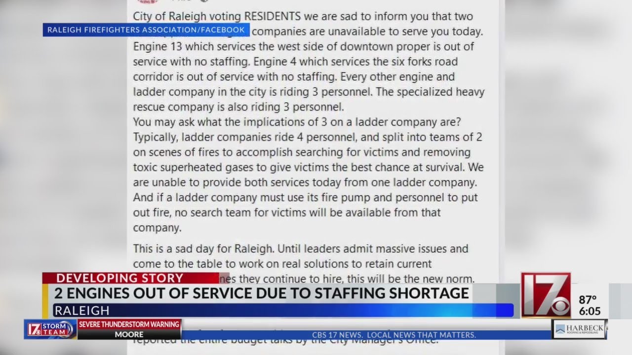 2 Raleigh fire engines out of service due to low staffing levels - YouTube