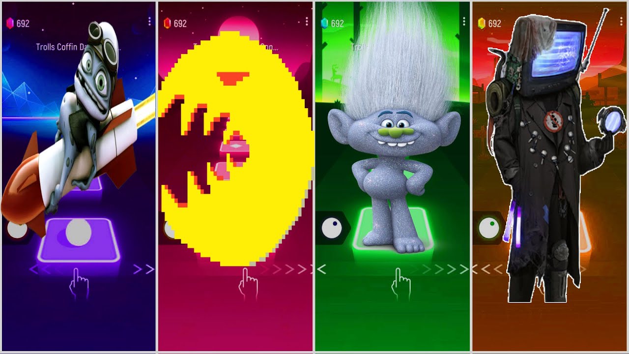 Crazy Frog 🆚 PACMAN 🆚 Trolls 🆚 TV Man | Tiles Hop EDM Rush ! Coffin ...