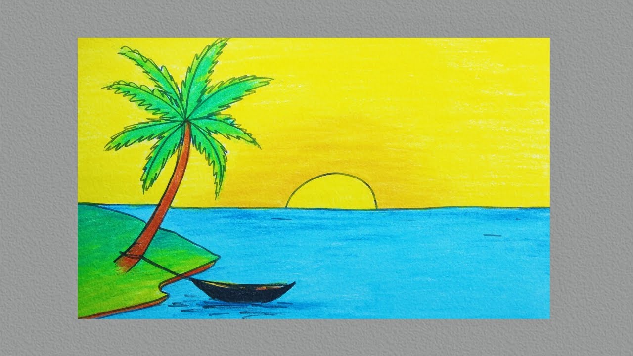 how to draw a beautiful sunrise scenery drawing 😍😍♥️♥️ - YouTube