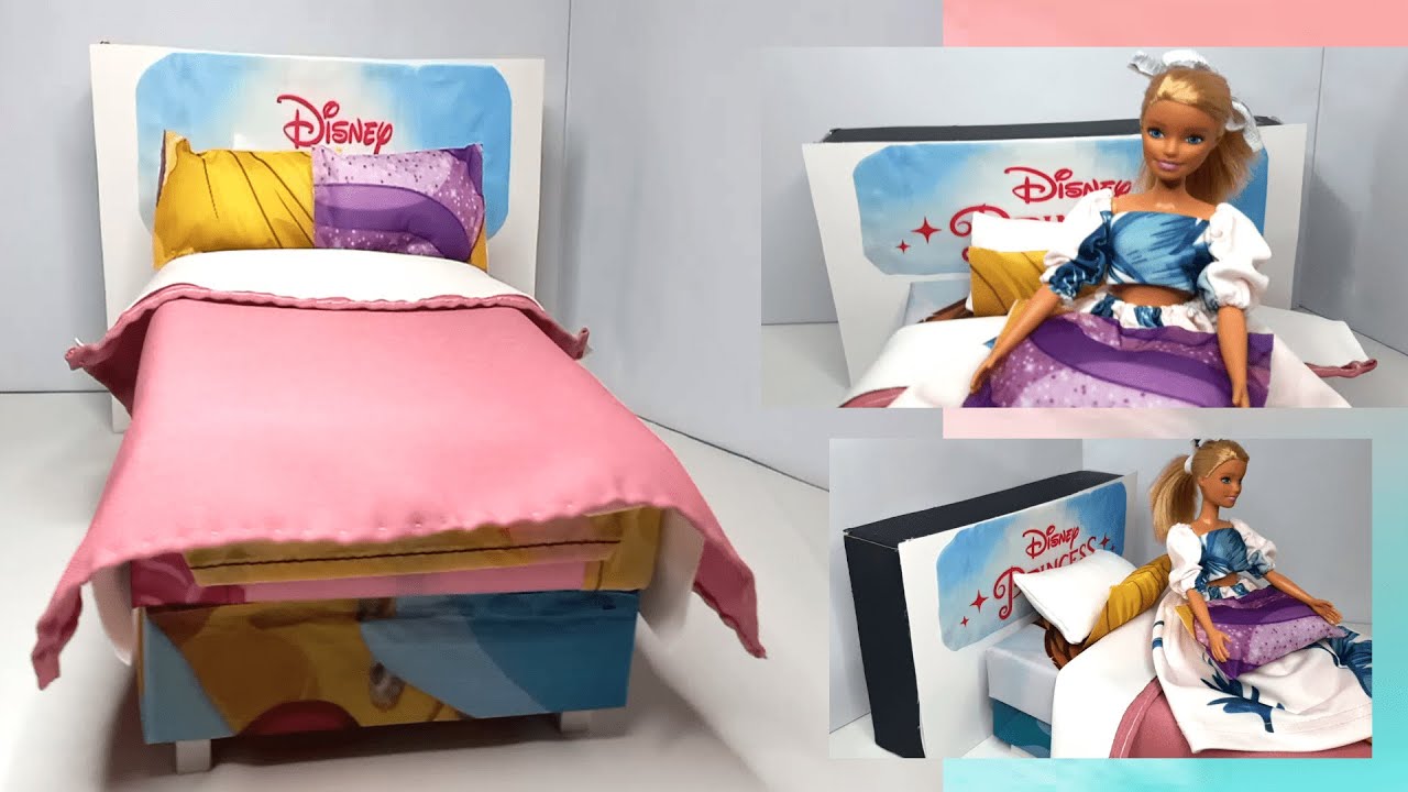 How to Make Miniature Bed for Barbie with Disney Kite and a Shoe Box # ...
