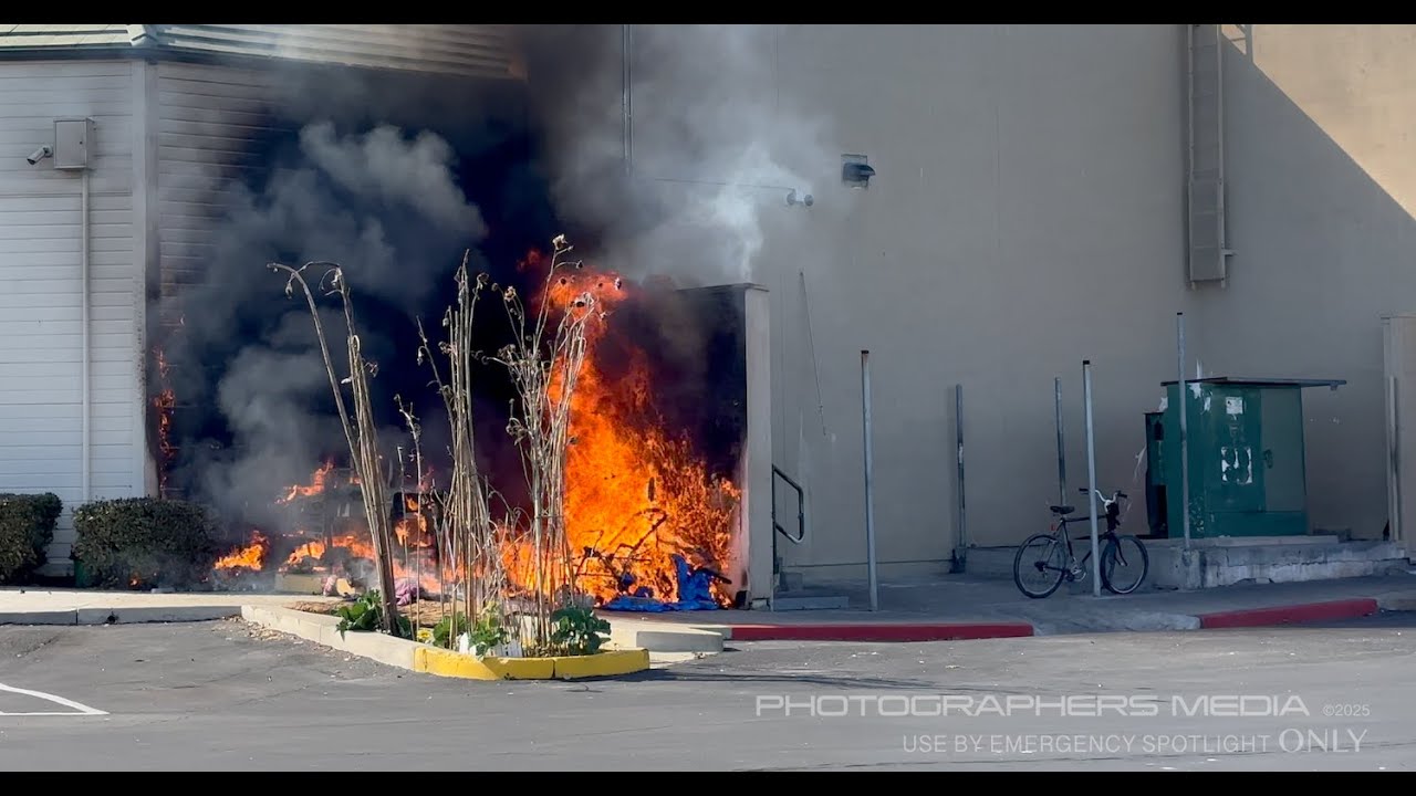 Encampment Inferno. Old Blockbuster store almost burns down from ...