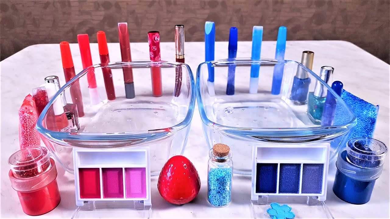 Red vs Blue - Mixing Makeup Eyeshadow Into Slime!Relaxing Slime ASMR ...
