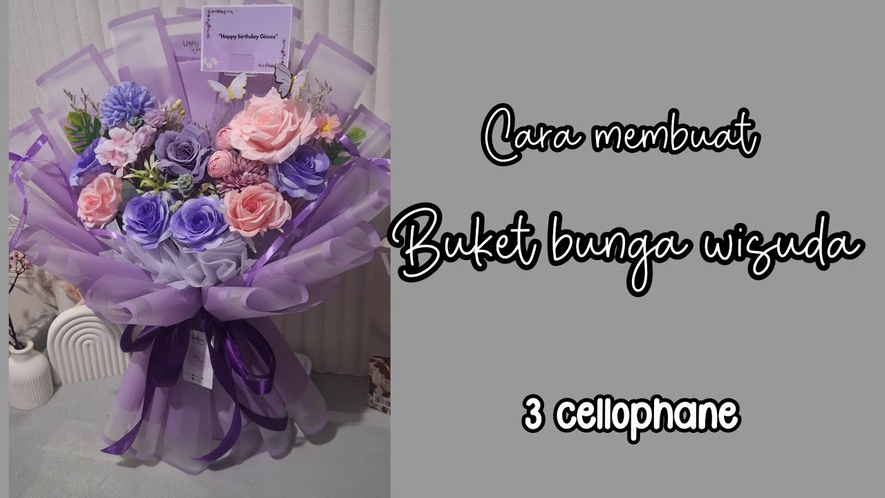 Cara membuat buket bunga graduation tema ungu | buket ungu - YouTube