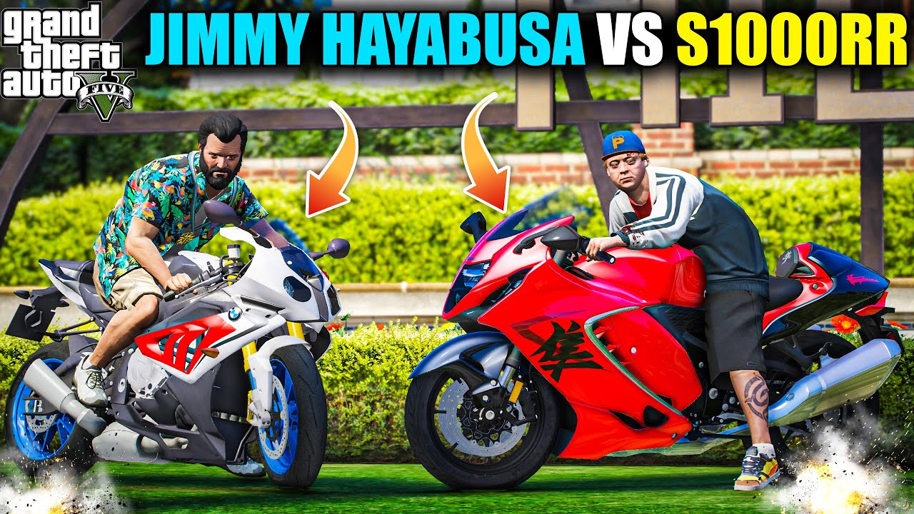 GTA 5 : JIMMY SUZUKI HAYABUSA VS MICHAEL BMW S1000 RR DRAG RACE ON ...