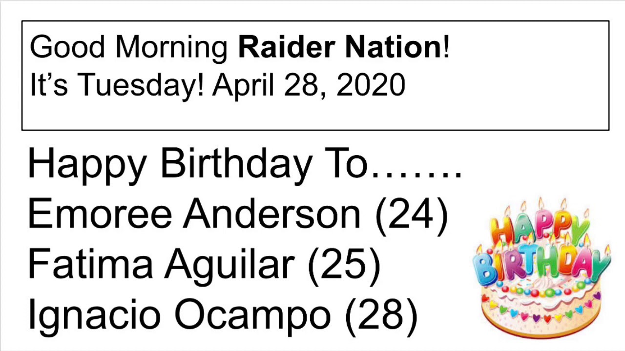 Tuesday April 28, 2020 Announcements - YouTube