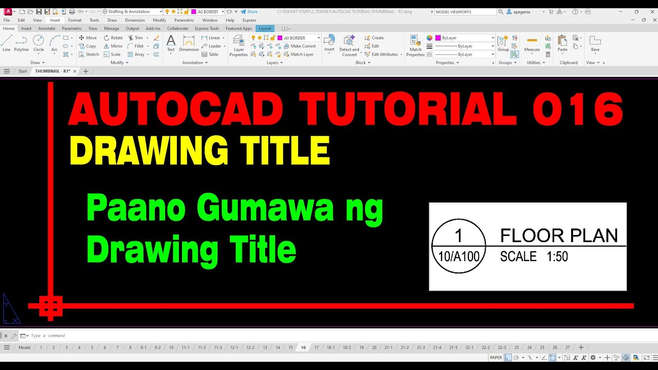 AutoCad Tutorial 016 - DRAWING TITLE - YouTube