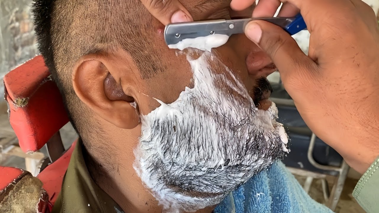ASMR Fast Shave with Straight Razor | Very Long Beard Shaving - Hair ...