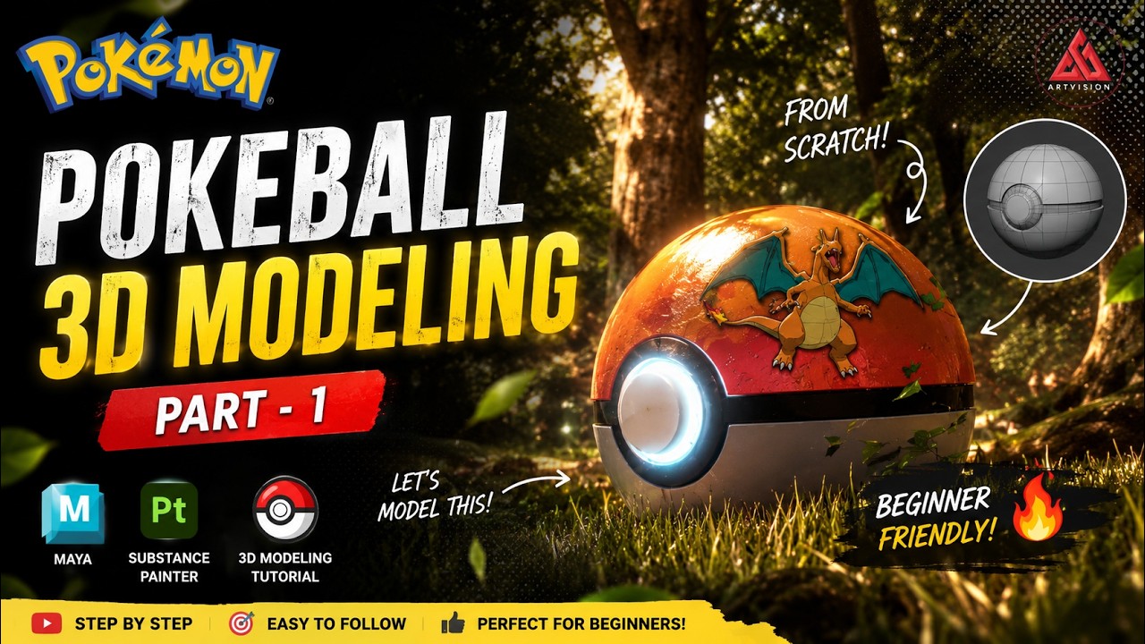 Pokeball 3d modeling Part - 1 | #autodeskmaya #modeling #pokeball # ...