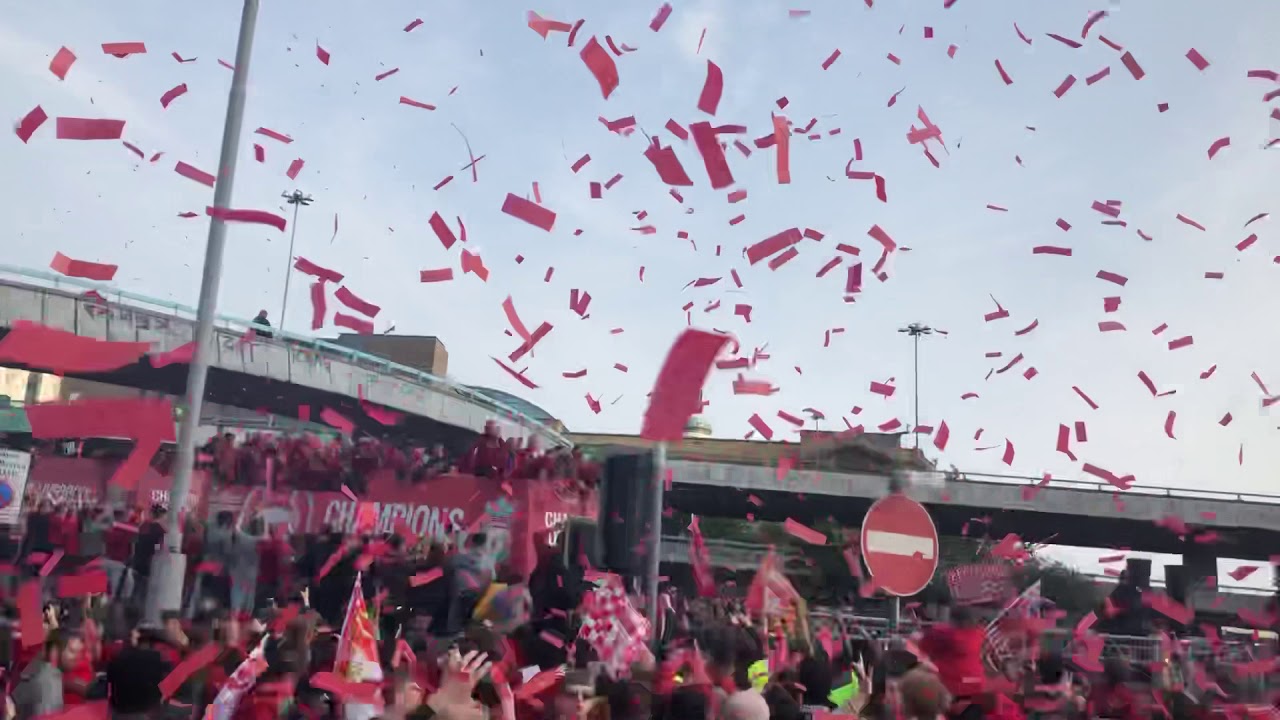 Liverpool supporters chanting ALLEZ ALLEZ ALLEZ at Liverpool champions ...