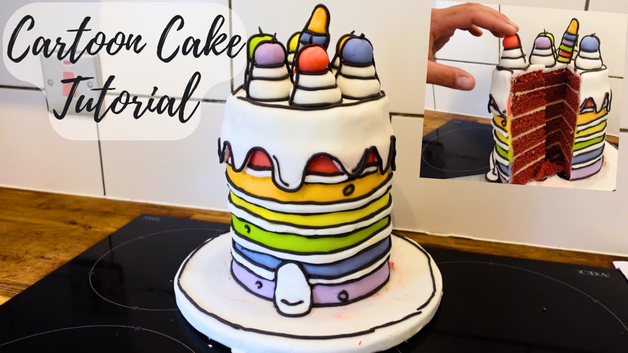 WHOLE CARTOON CAKE TUTORIAL| comic cake, 1st birthday, sugarpaste - YouTube