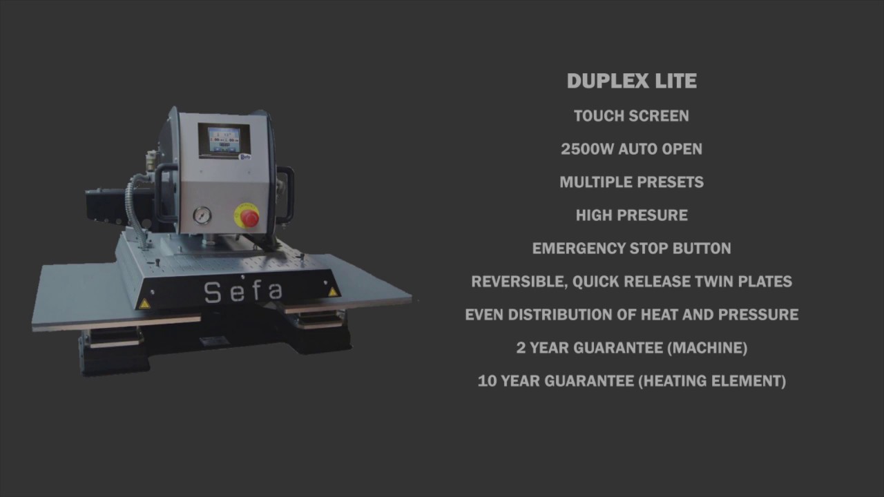 Presse Sefa Duplex Lite impression numérique, transfert, séchage, thermocollage - YouTube