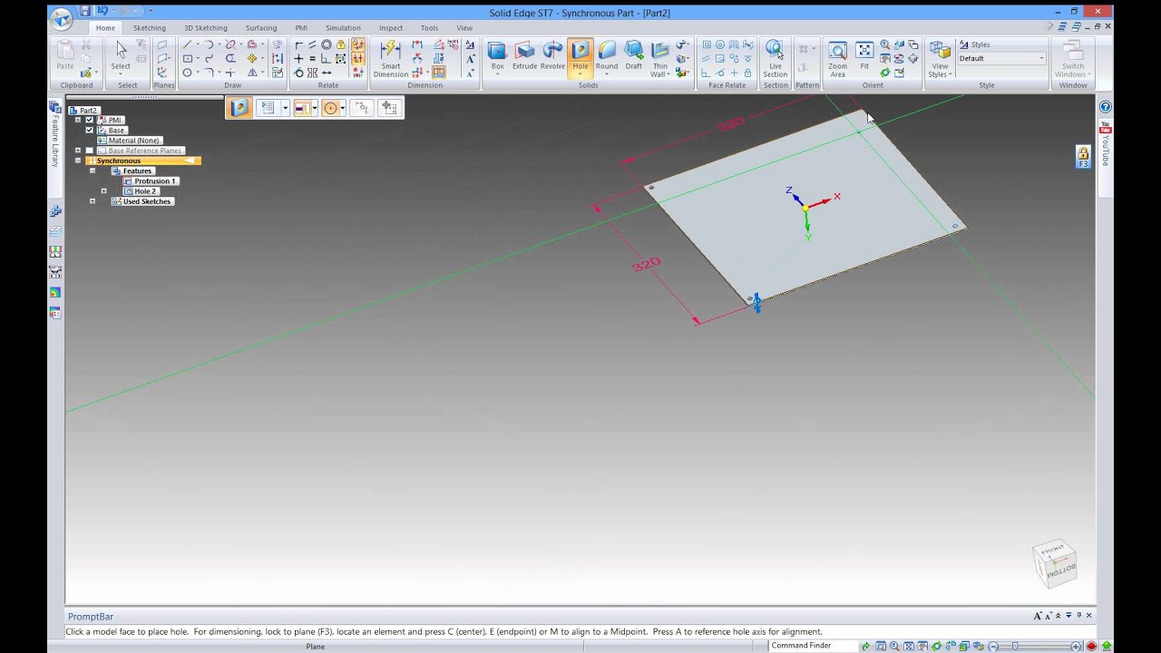 Solid Edge: How to make a Hole - YouTube