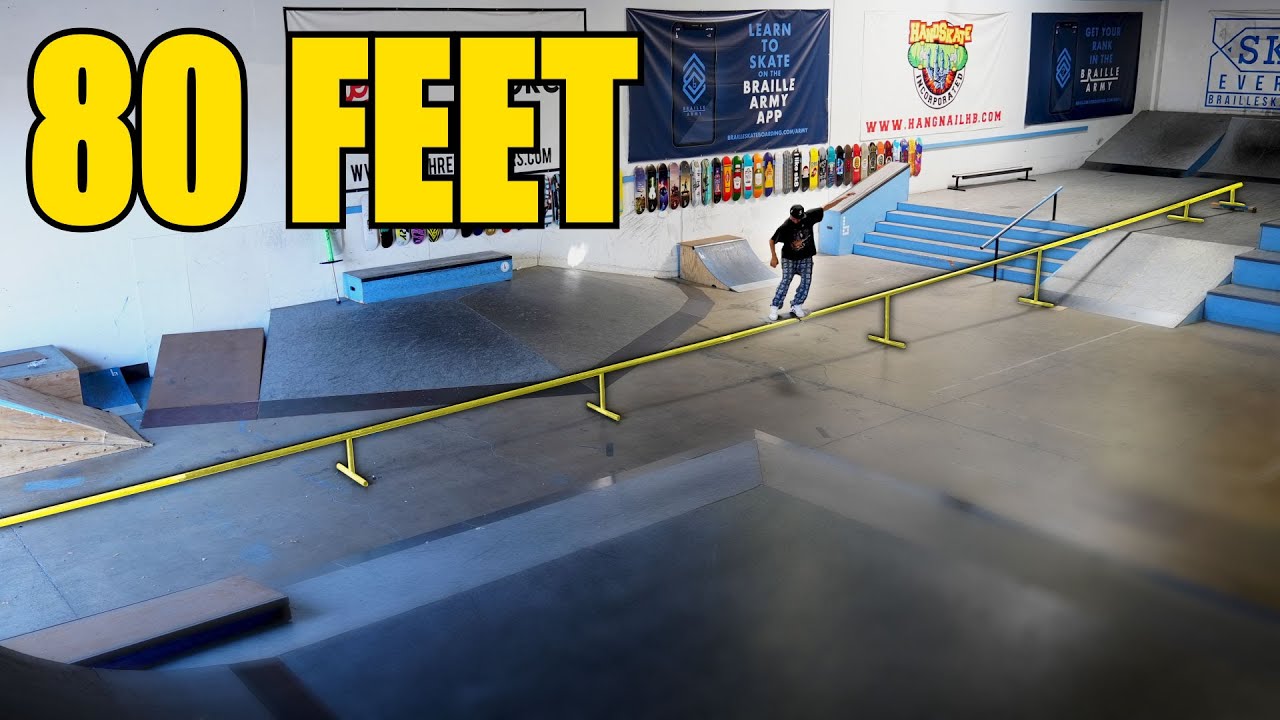 FEEBLE THE 80 FOOT RAIL ACROSS OUR SKATEPARK! - YouTube