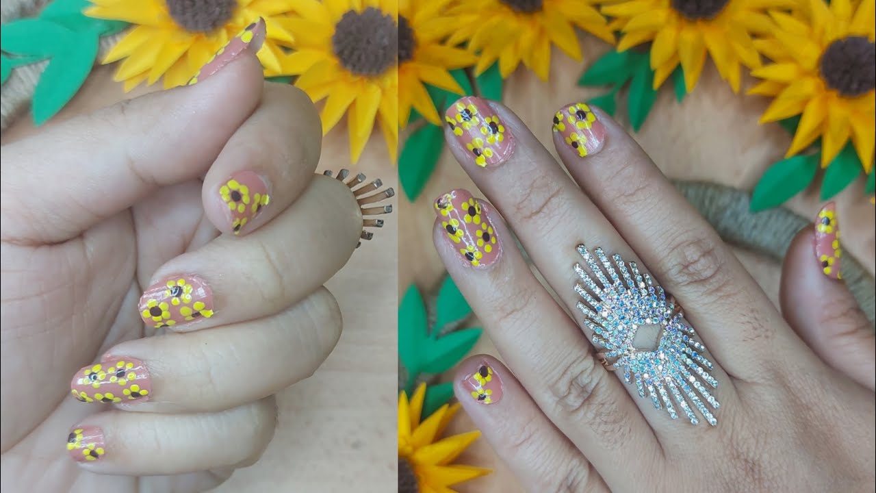 Beautiful Sunflower Nail Art | Simple and Cute Design | Easy Tutorial ...