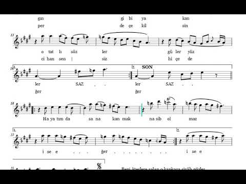 Beni Ateşlere Salan O Kapkara Siyah Gözler - Nota Eşliğinde Karaoke (Ahenk:Kız Neyi)