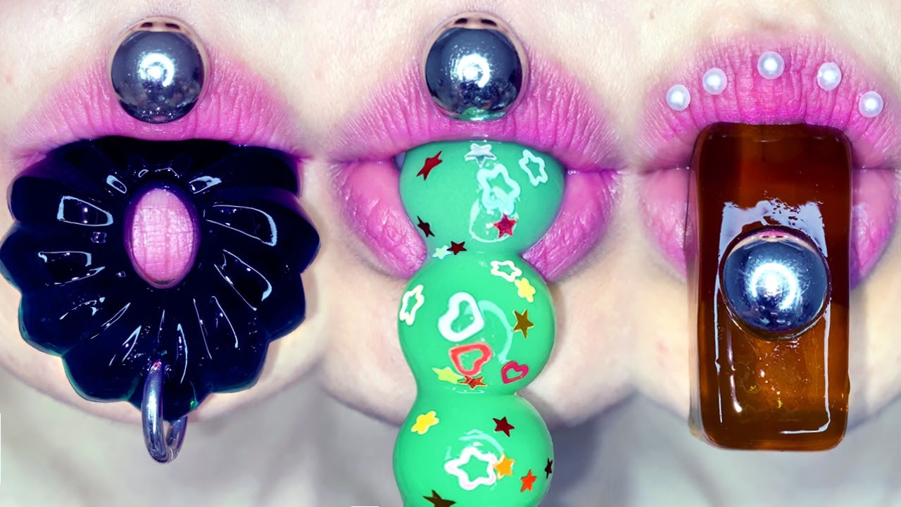 반짝이 펄 젤리 피어싱 꽃 푸딩 먹방 ASMR SPARKLE PEARL JELLY IRON PUDDING PIERCING ...