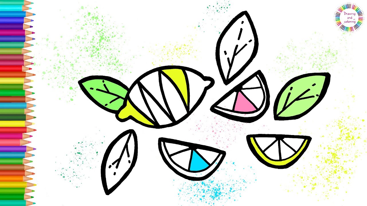 How to draw and color a Lemon / Rainbow lemon / yellow / green Drawing ...