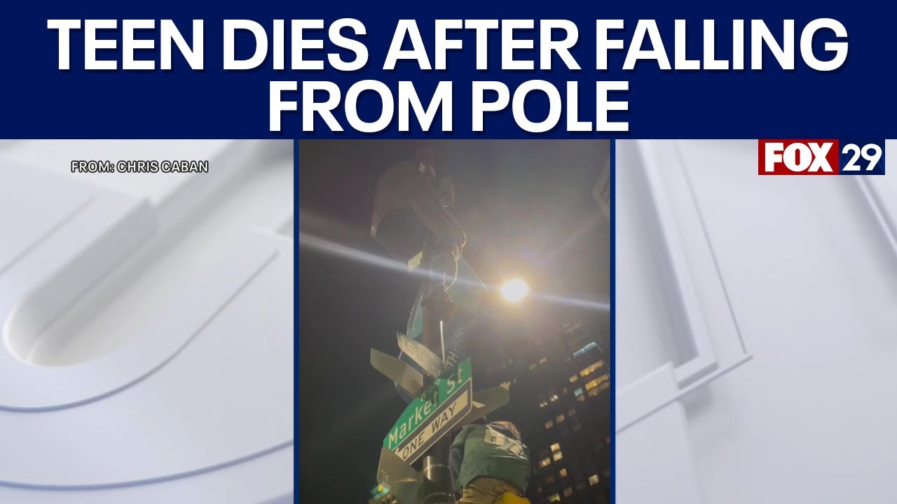 Moments before teen falls from pole while celebrating Eagles win - YouTube