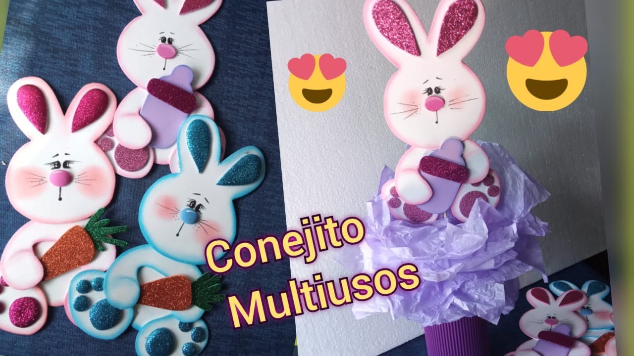 🤩 Cómo hacer un Conejo o conejito de foami goma eva fácil/ centro de ...