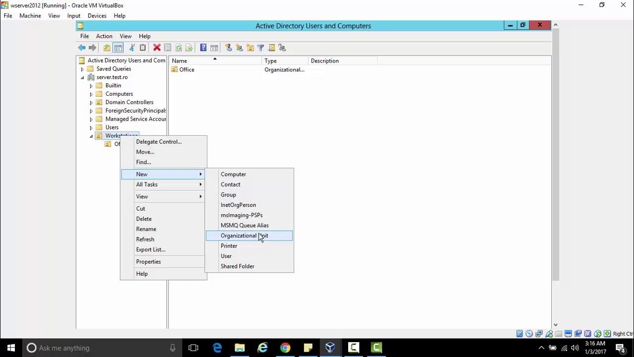 how to create new Organizational Unit in Active Directory - YouTube