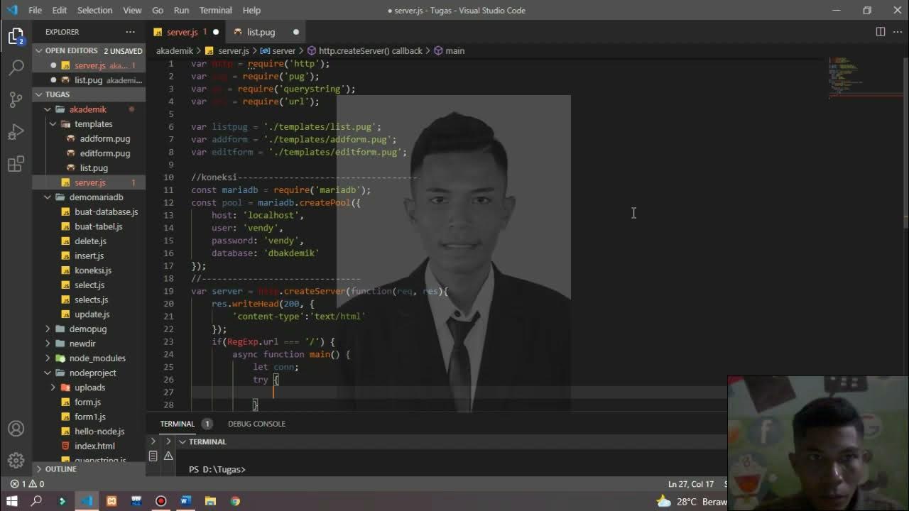 #46 CRUD Display data dinamis dari database MariaDB dengan Node jsjh - YouTube