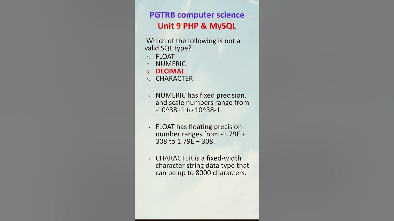 PHP and MySQL MCQ PGTRB computer instructor #pgtrbcs - YouTube