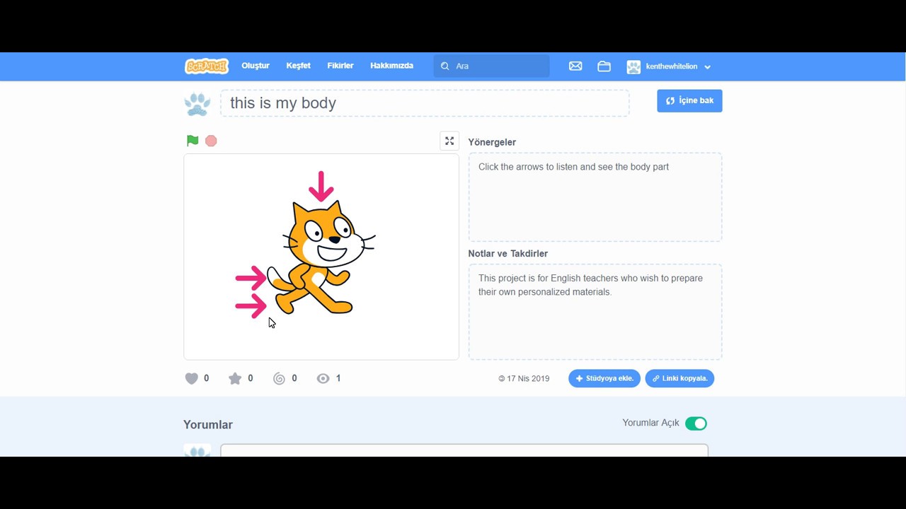 scratch kodlamayla body parts öğreten program yapma - YouTube