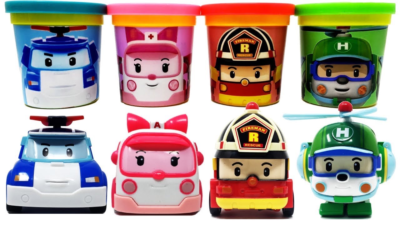 Robocar Poli Play-Doh Can Heads & Molds Surprise Toys Poli Amber Helly ...