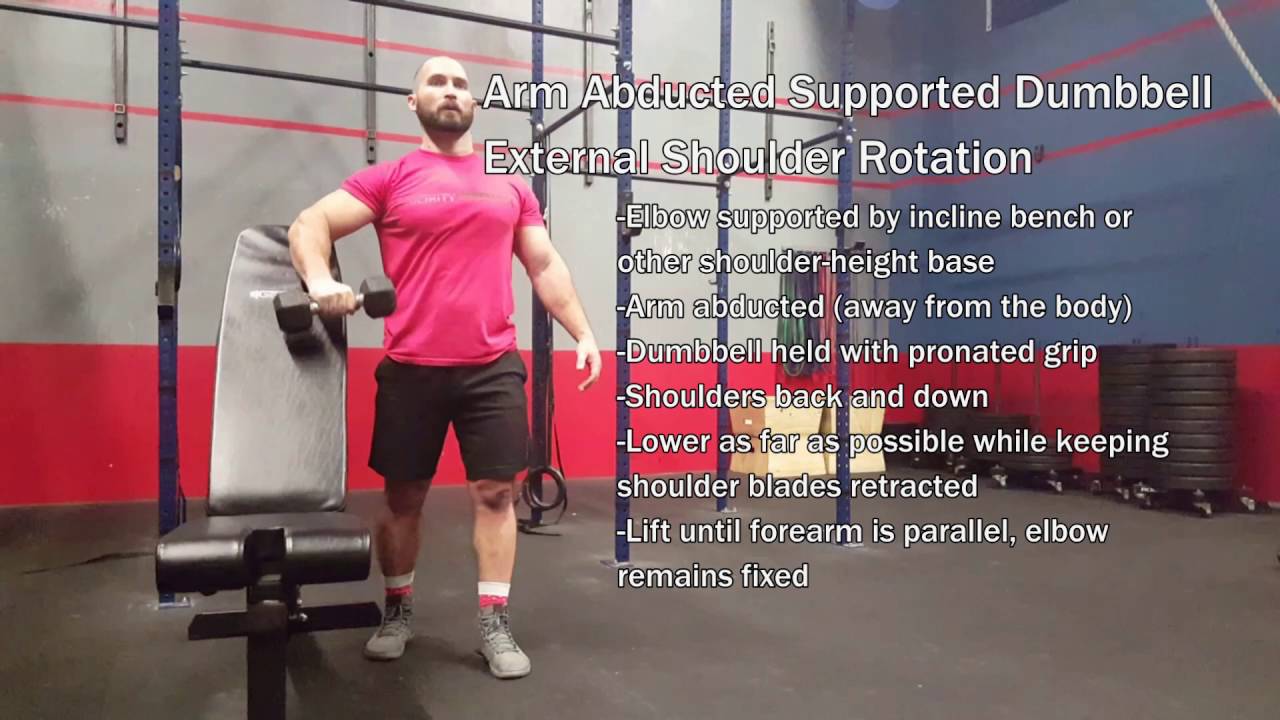 Arm Abducted Supported Dumbbell External Shoulder Rotation - YouTube
