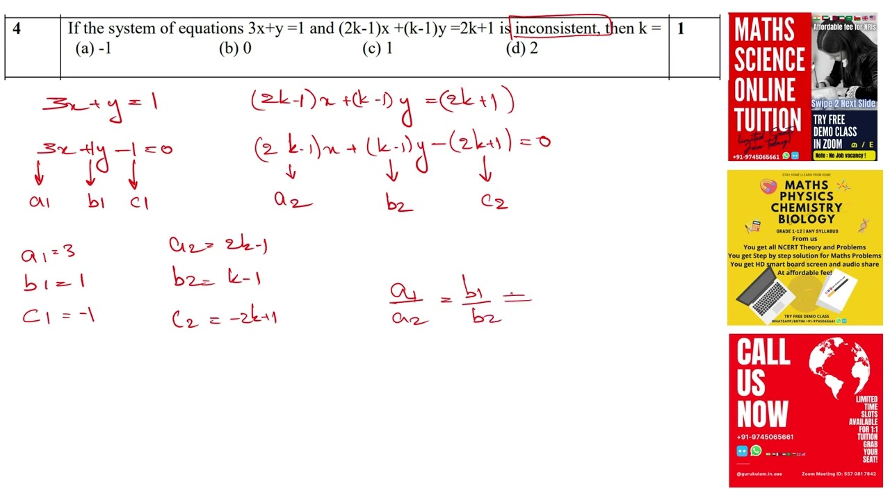 If The System Of Equations 3x Y 1 And 2k 1 X K 1 Y 2k 1 Is
