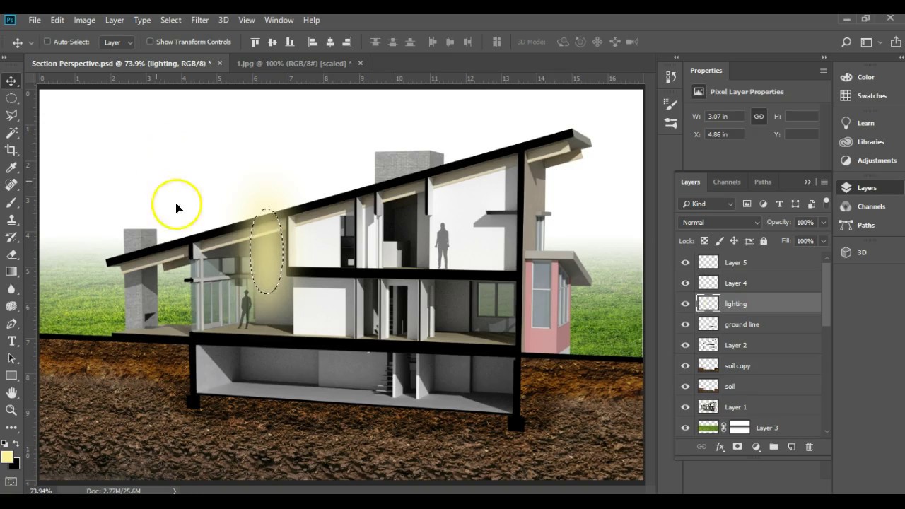 Photoshop - Scale Figures and Lighting in Building Section R - YouTube