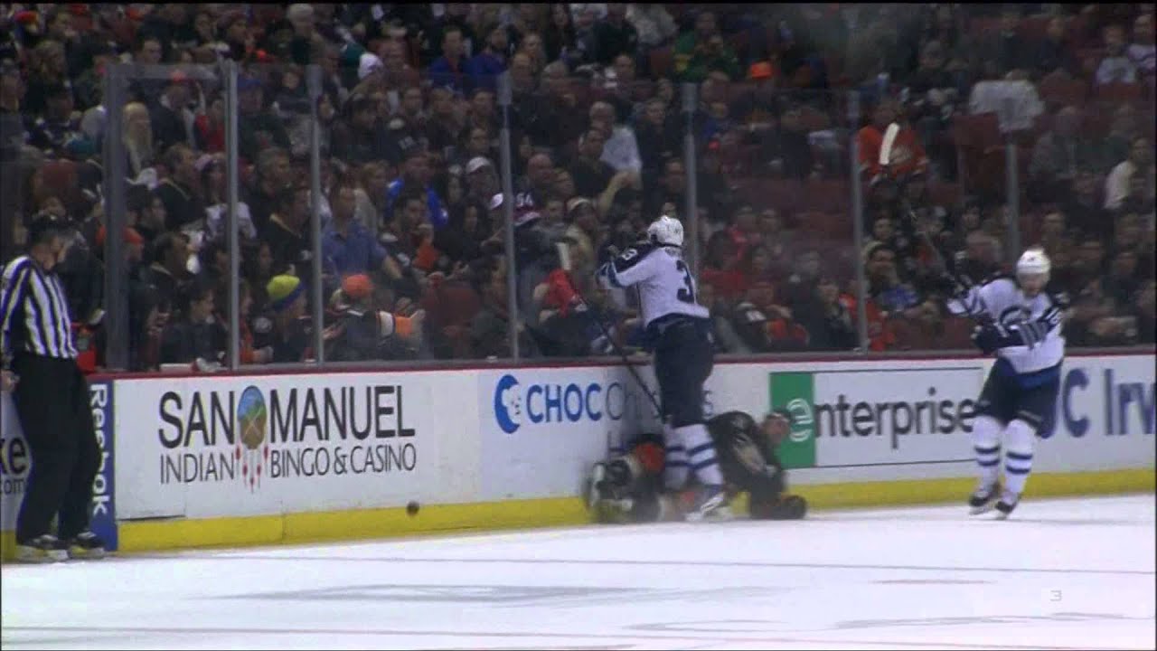 NHL Winnipeg Jets Dustin Byfuglien Massive Hit on Ducks Beauchemin ...