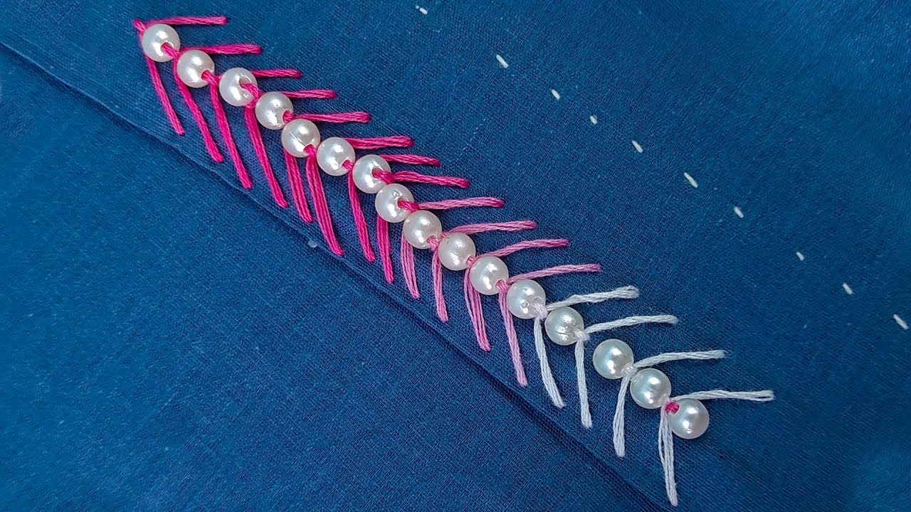 basic easy border line hand embroidery design for beginners - YouTube