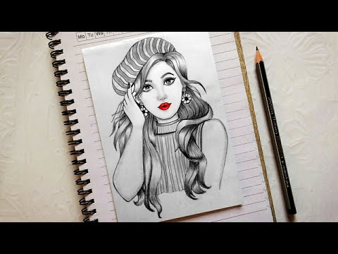 How to Draw a Girl ll Girl with Hat Drawing ll Girl with Red Lips ll ...