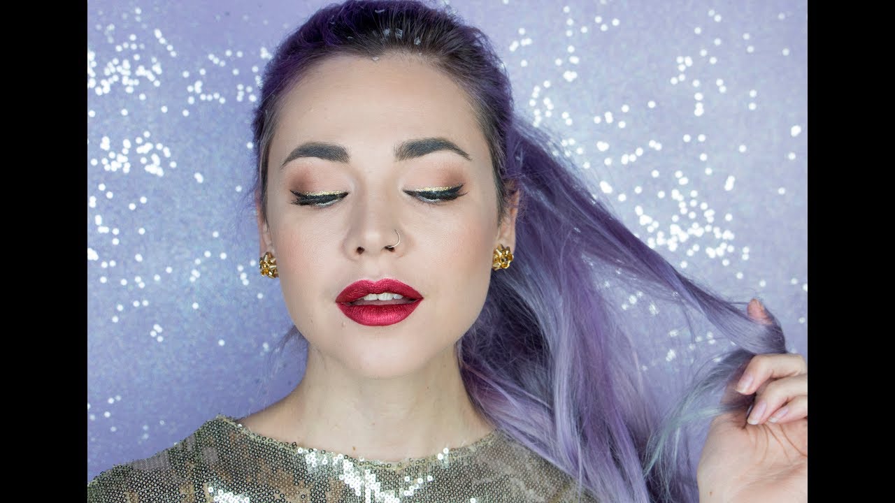 Red Metallic Lips and Glitter Eyeliner - YouTube